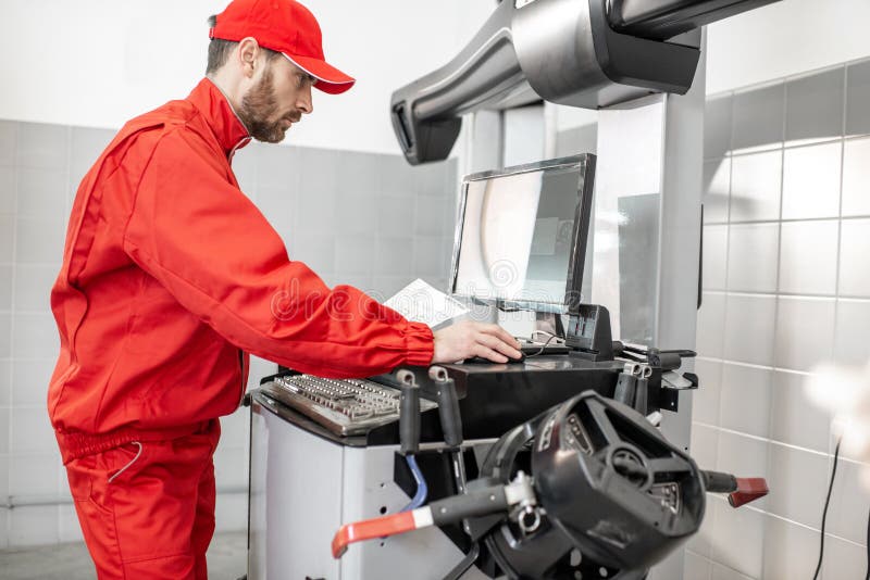 Auto Mechanic Working with Computer Stock Image - Image of equipment ...