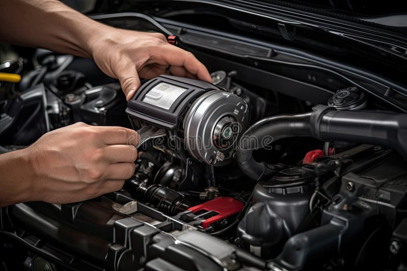 An Auto Mechanic Working on the Engine of a Car Stock Illustration ...