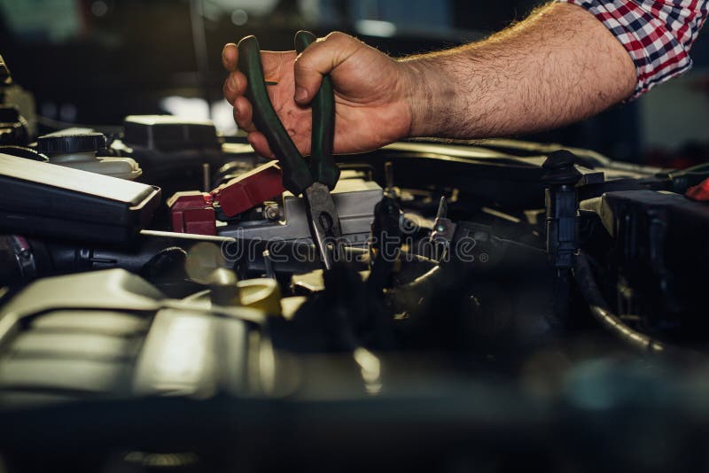 Auto Mechanic Working on Car Engine in Mechanics Garage Stock Image ...