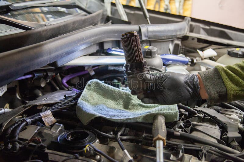 Auto Mechanic is Changing Oil Filter in BMW Stock Image - Image of ...