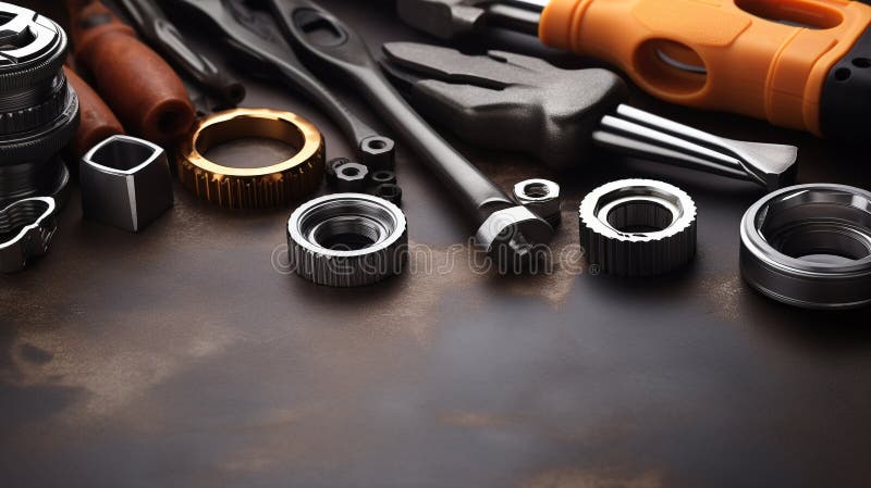 Auto Mechanics Tools on a Gray Stone Table. AI Generated. Stock ...