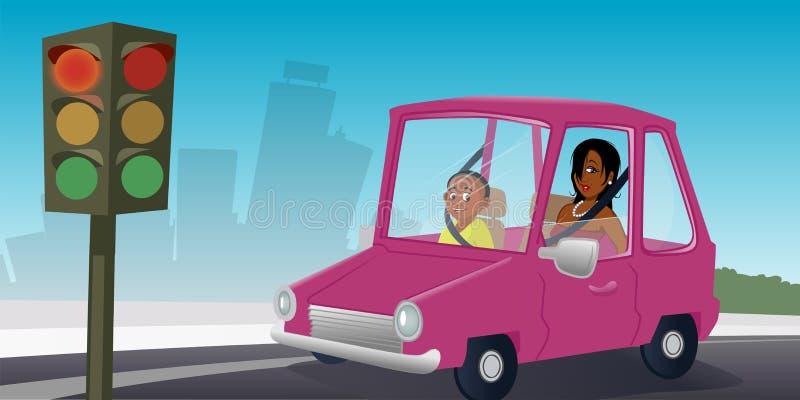 Auto Met Passagiers Bij Een Stopsign Vector Illustratie - Illustration ...