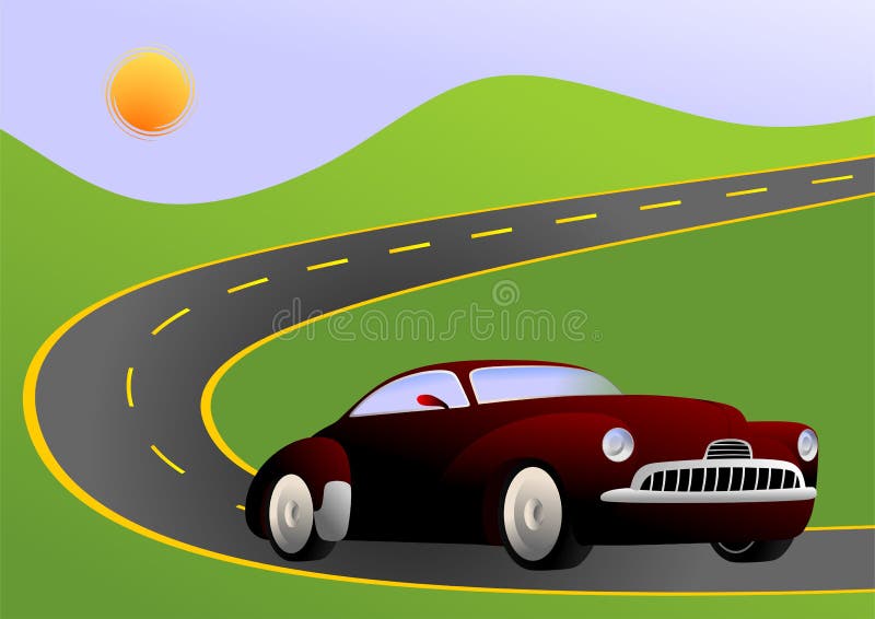Auto op weg vector illustratie. Illustration of beeldverhaal - 41646092