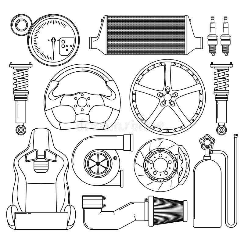 Auto Parts Icons Set. stock vector. Illustration of spark - 95974254