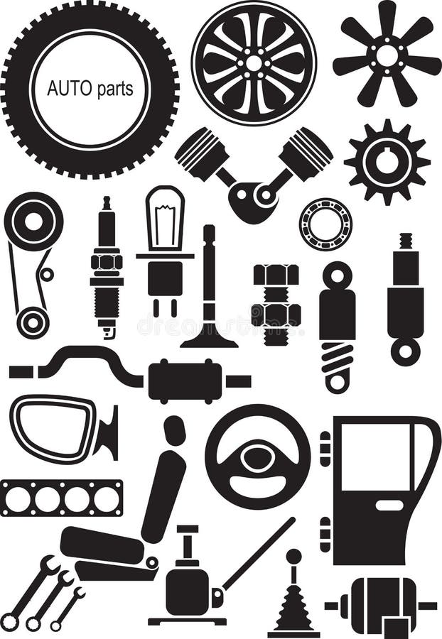Auto Parts. Set of Vector Signs Stock Vector - Illustration of icons ...