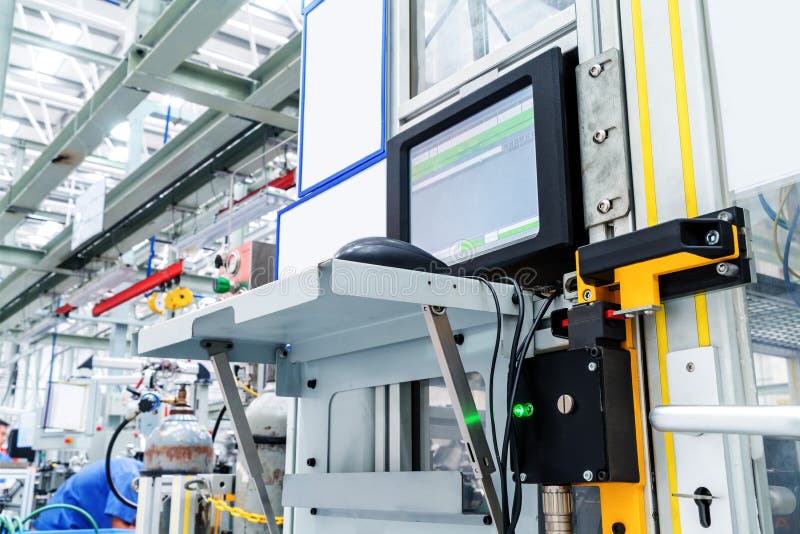 Engineer Touch Screen Control Robot the Production of Factory Parts ...