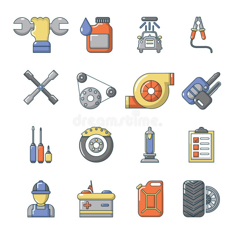 Auto Repair Icons Set, Cartoon Style Stock Vector - Illustration of ...