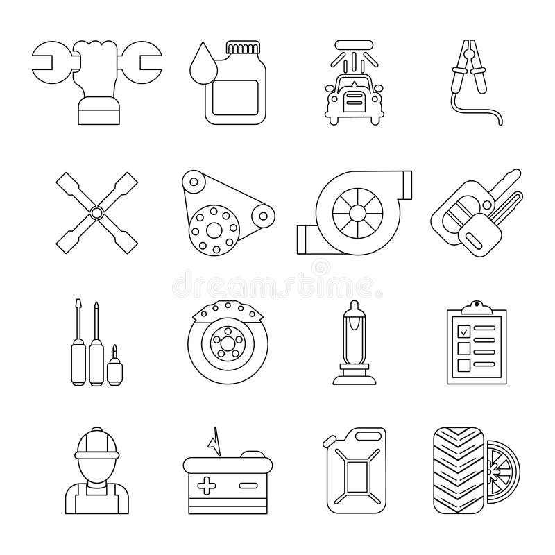 Auto Repair Icons Set, Outline Style Stock Vector - Illustration of ...