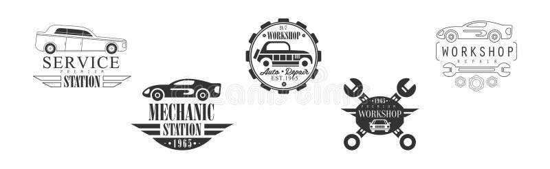 Auto Repair and Mechanic Workshop Label and Emblem Vector Set Stock ...