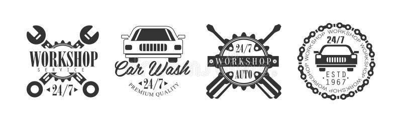 Auto Repair and Mechanic Workshop Label and Emblem Vector Set Stock ...