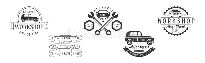 Auto Repair and Mechanic Workshop Label and Emblem Vector Set Stock ...