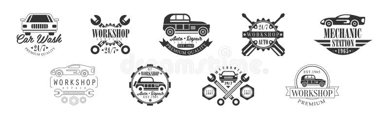 Auto Repair and Mechanic Workshop Label and Emblem Vector Set Stock ...