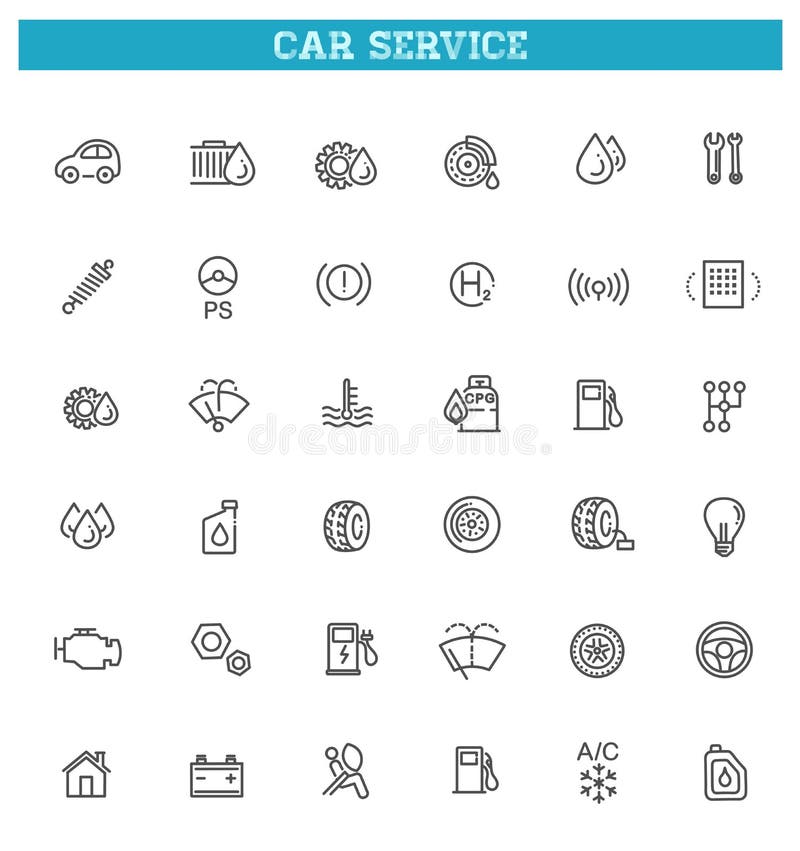 Auto Repair Service Vector Outline Symbols Stock Vector - Illustration ...