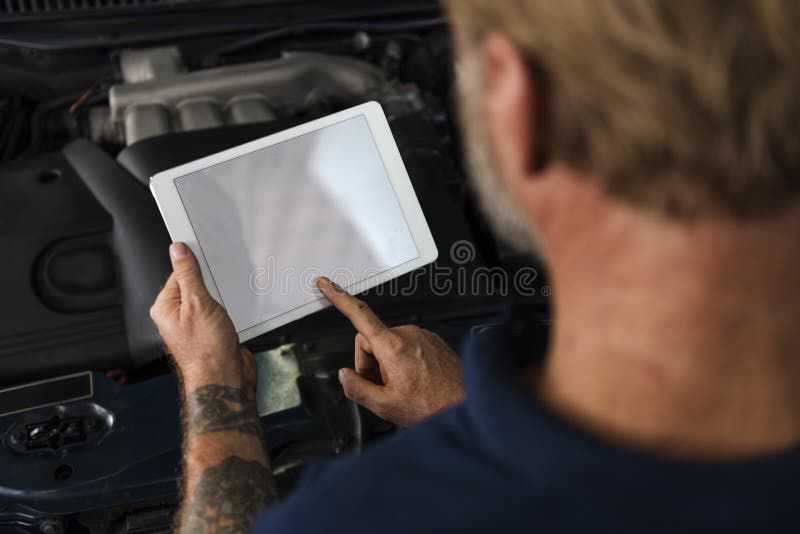 Auto Repair Shop Owner Checking Tablet Concept Stock Image - Image of ...