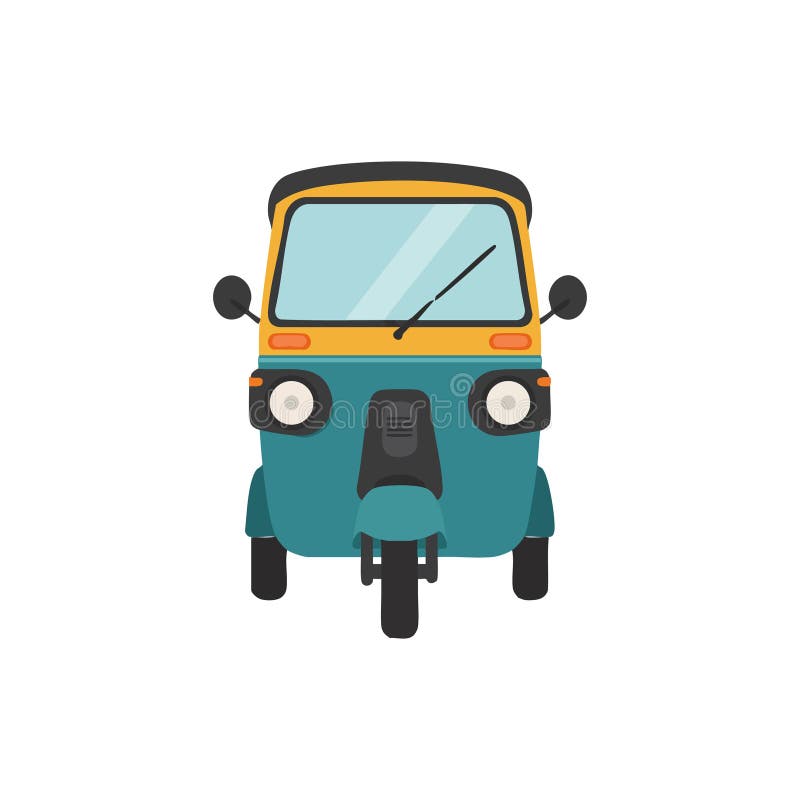 Auto Rickshaw Front View Vehicle Design with Teal Blue and Yellow ...