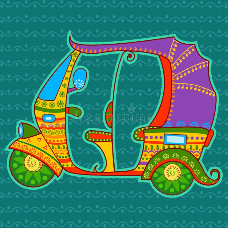 Auto Rickshaw in Indian Art Style Stock Vector - Illustration of ...