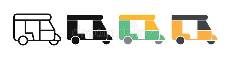 Auto Rickshaw Thin Line Icon Set Stock Vector - Illustration of public ...