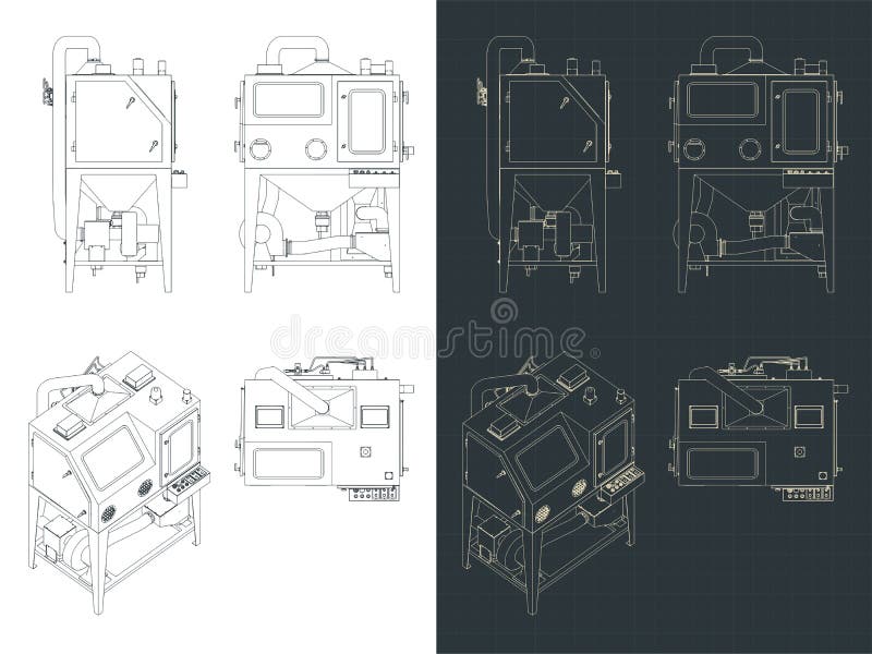 Auto Rotary Sand Blasting Machine Blueprints Stock Vector ...