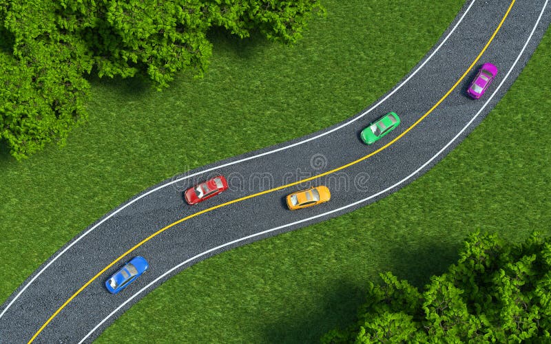 Auto's Op De Weg, De Mening Vanaf De Bovenkant Stock Illustratie ...