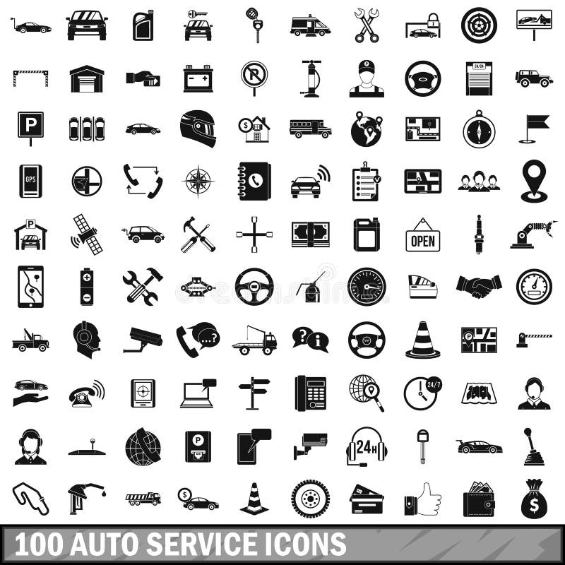 100 Auto Service Center Icons Set, Simple Style Stock Vector ...