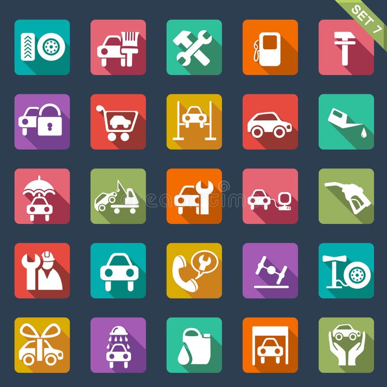 Auto Service Icon Set - Flat Design Stock Vector - Illustration of ...