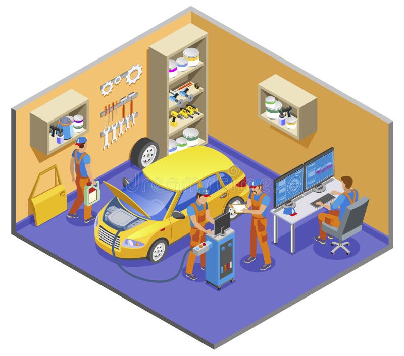 Auto Service Isometric Composition Stock Vector - Illustration of auto ...