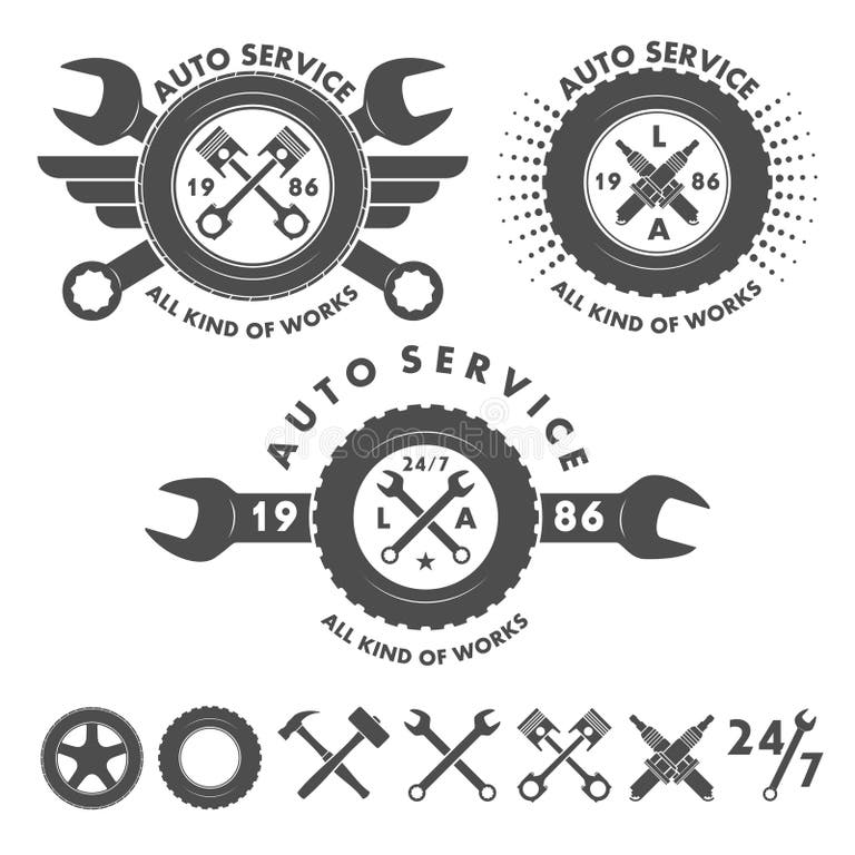 Auto Service Labels Emblems and Logo Elements Stock Vector ...