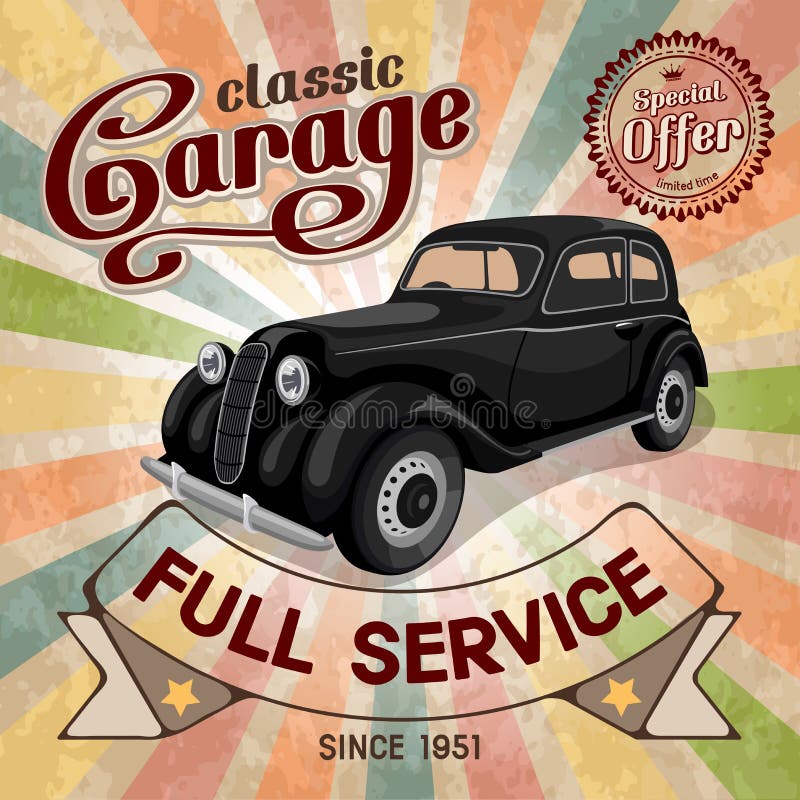 Grunge Retro Car Service Sign Stock Vector - Illustration of poster ...