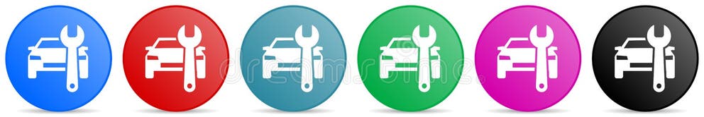 Auto Service Vector Icons, Set of Circle Gradient Buttons in 6 Colors ...