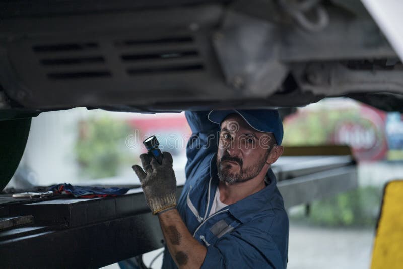 Auto Services and Small Business Concepts. Mechanic Reparing the Car in ...