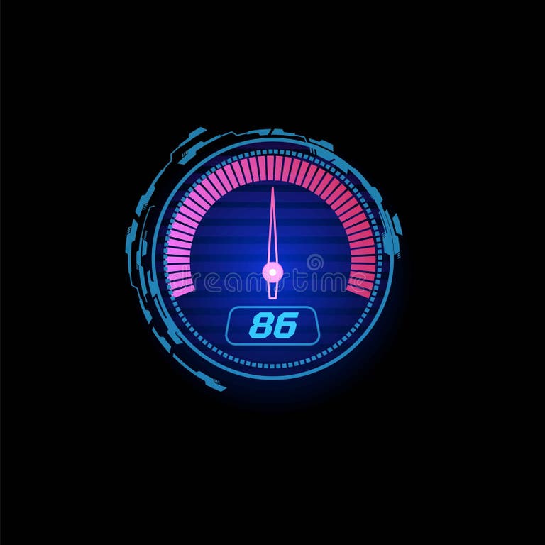 Auto Speedometer Dashboard, Digital Neon LED Light Gauge, Vector Speed ...