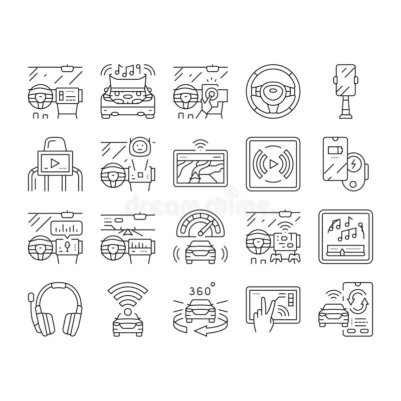 Auto Tainment Infotainment Icons Set Vector Stock Vector - Illustration ...