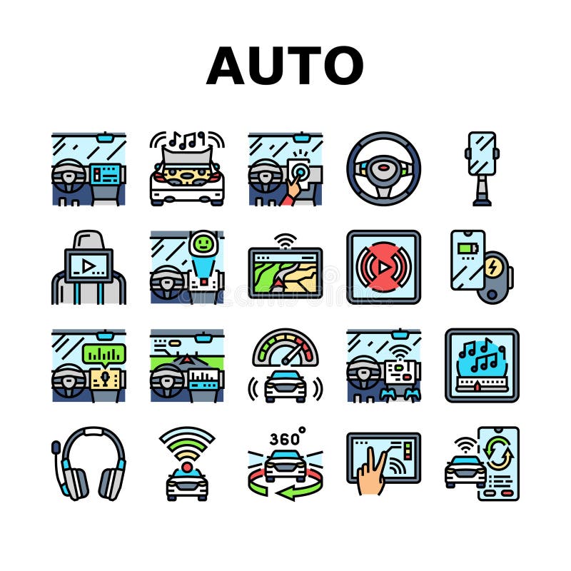 Auto Tainment Infotainment Icons Set Vector Stock Illustration ...