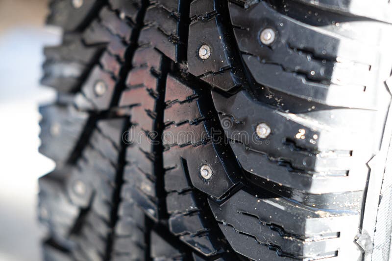 Auto Tire for Passenger Car Winter, with Spikes. Tread, Close-up ...