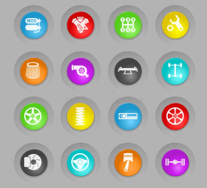 Auto Tuning Colored Plastic Round Buttons Icon Set Stock Vector ... Auto Tuning Colored Plastic Round Buttons Icon Set Stock Vector ...