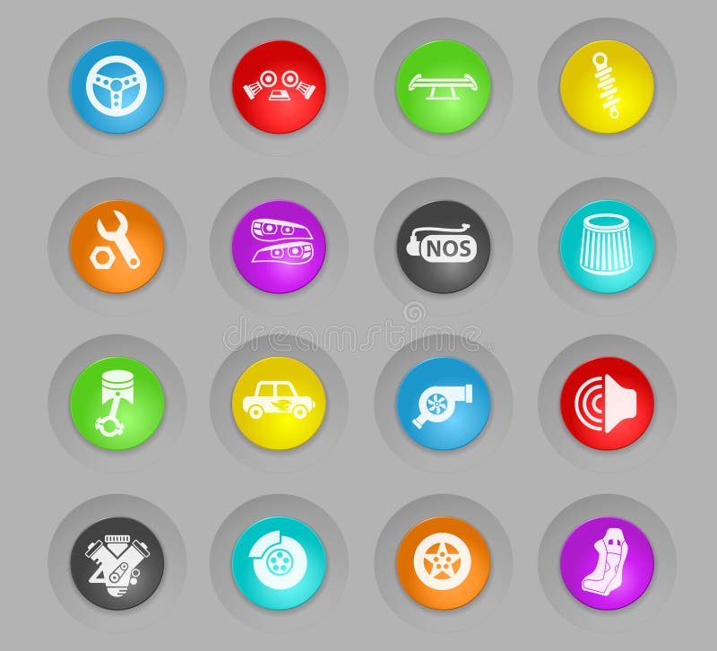 Auto Tuning Colored Plastic Round Buttons Icon Set Stock Vector ...