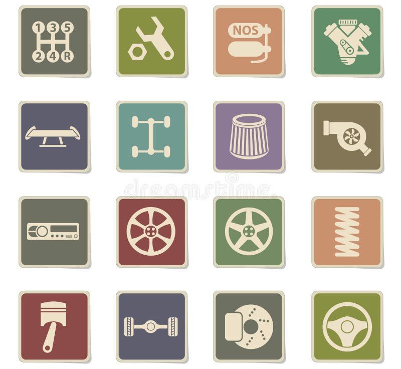Auto tuning icon set stock vector. Illustration of cylinders - 121860597