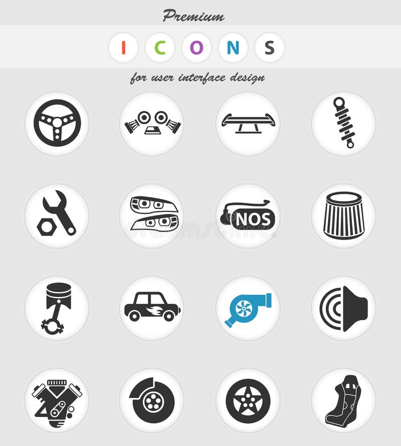 Auto tuning icon set stock vector. Illustration of nitrogen - 122730891