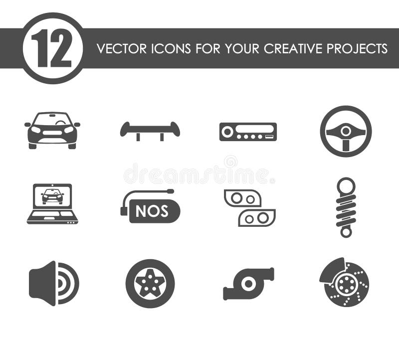Auto tuning vector icons stock vector. Illustration of rudder - 216314143
