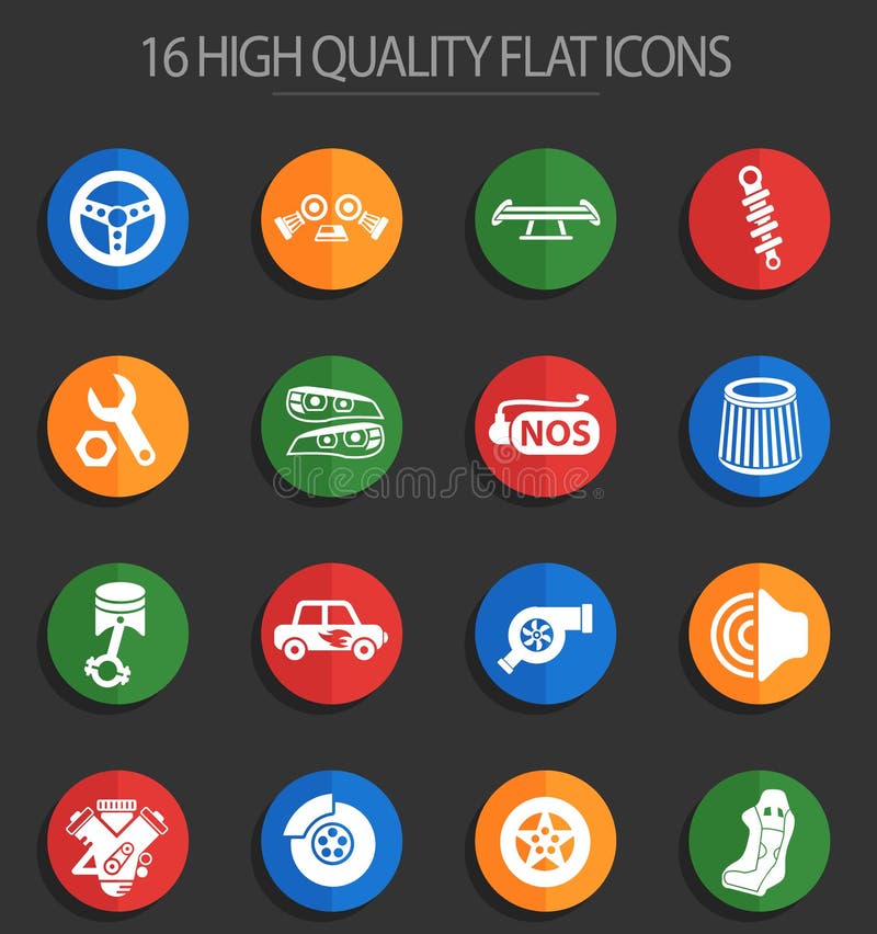 Auto tuning icon set stock vector. Illustration of spoiler - 127750177