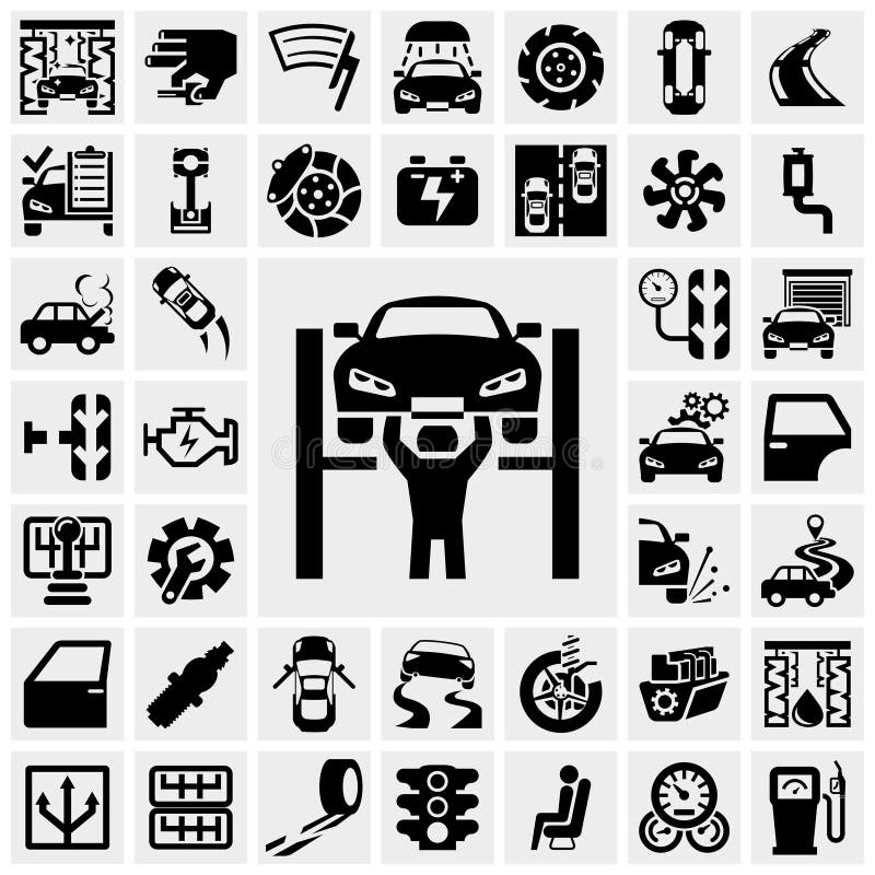 Auto Vector Icons Set on Gray Stock Vector - Illustration of spanner ...