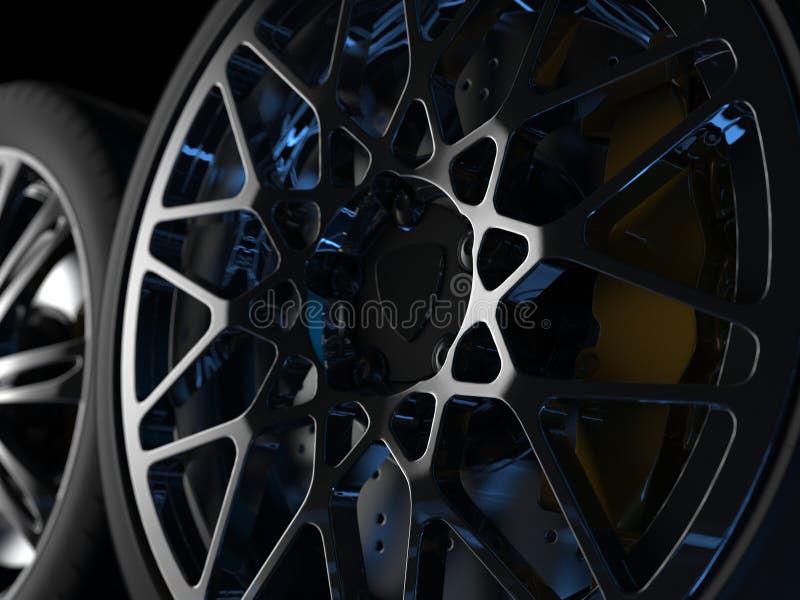 Auto Wheels with Chrome Rims Close Up Stock Illustration - Illustration ...