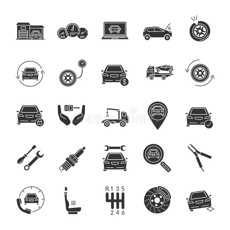 Auto Workshop Glyph Icons Set Stock Vector - Illustration of elements ...