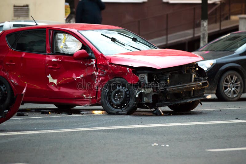 Auto wreck. Red car stock photo. Image of bumper, accident - 244438762