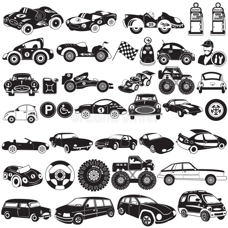 Auto zwarte pictogrammen vector illustratie. Illustration of auto ...
