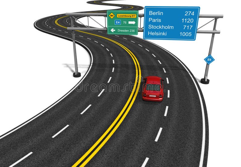 Red Car Driving by Autobahn Stock Illustration - Illustration of mirror ...