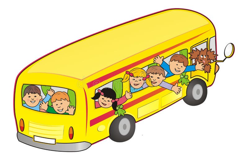 Autobus i dzieci ilustracji. Ilustracja złożonej z śmieszny - 32690555