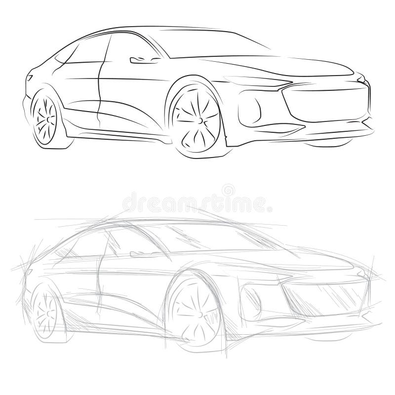 Hand-drawn and Sketch Car Silhouettes, Blueprints Stock Vector ...