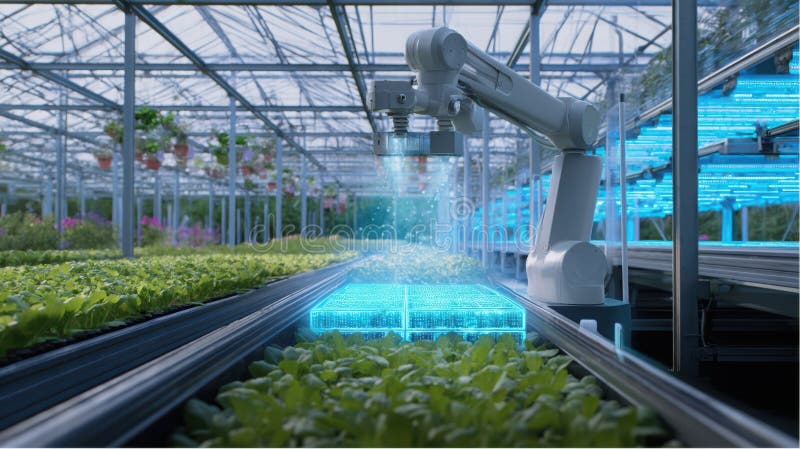 Automated Agriculture Robotic Arm Inspects Rows of Leafy Plants Inside ...