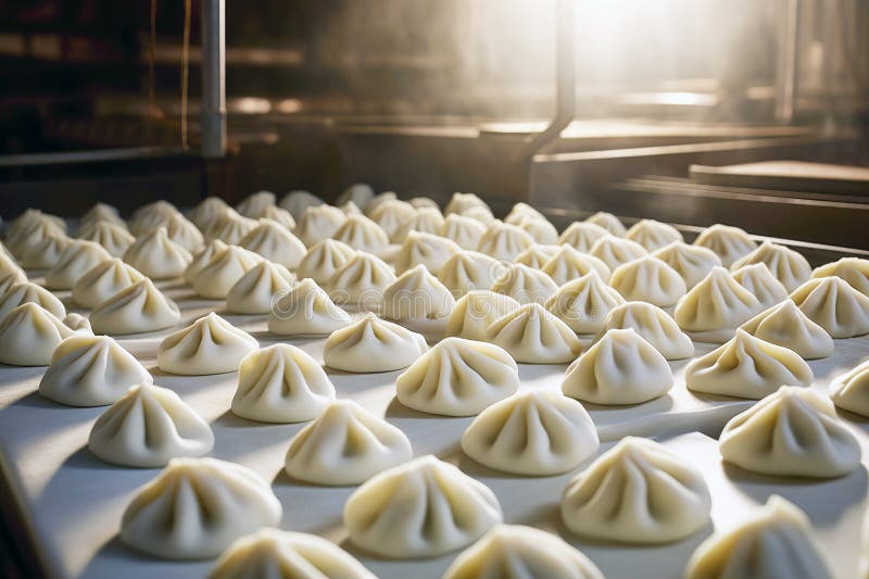 Automated Asian Dumpling Production in Modern Factory Stock Image ...